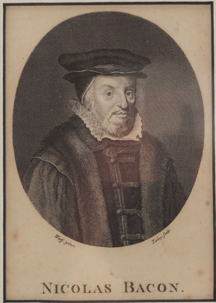 ORIGINAL ENGLISH LITHOGRAPH, Sir Nicholas Bacon – Fagan Arms