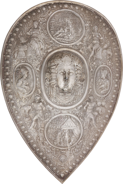 MAGNIFICENT VICTORIAN COPY OF AN ITALIAN PARADE SHIELD OF THE THIRD QU ...